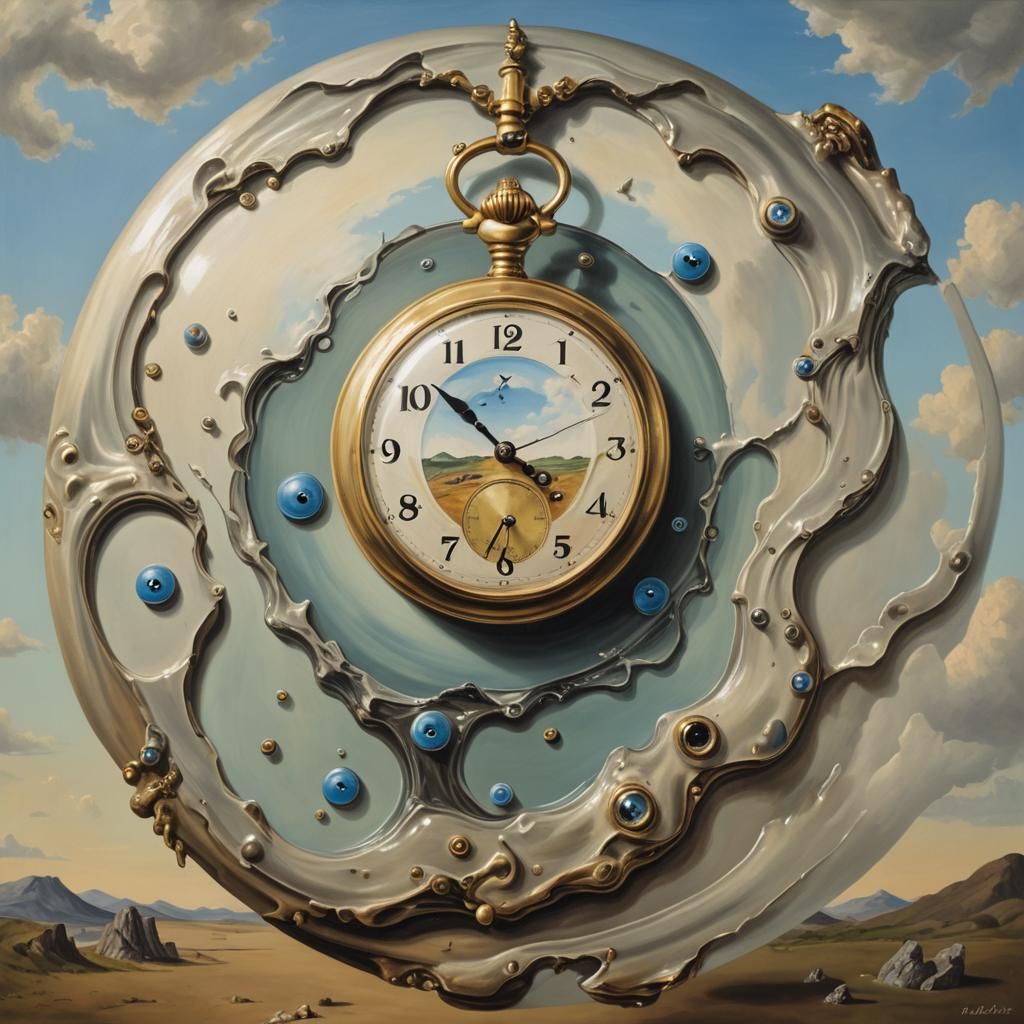 Art by Rene Magritte, Salvador Dali, antique pocket watch with googly ...