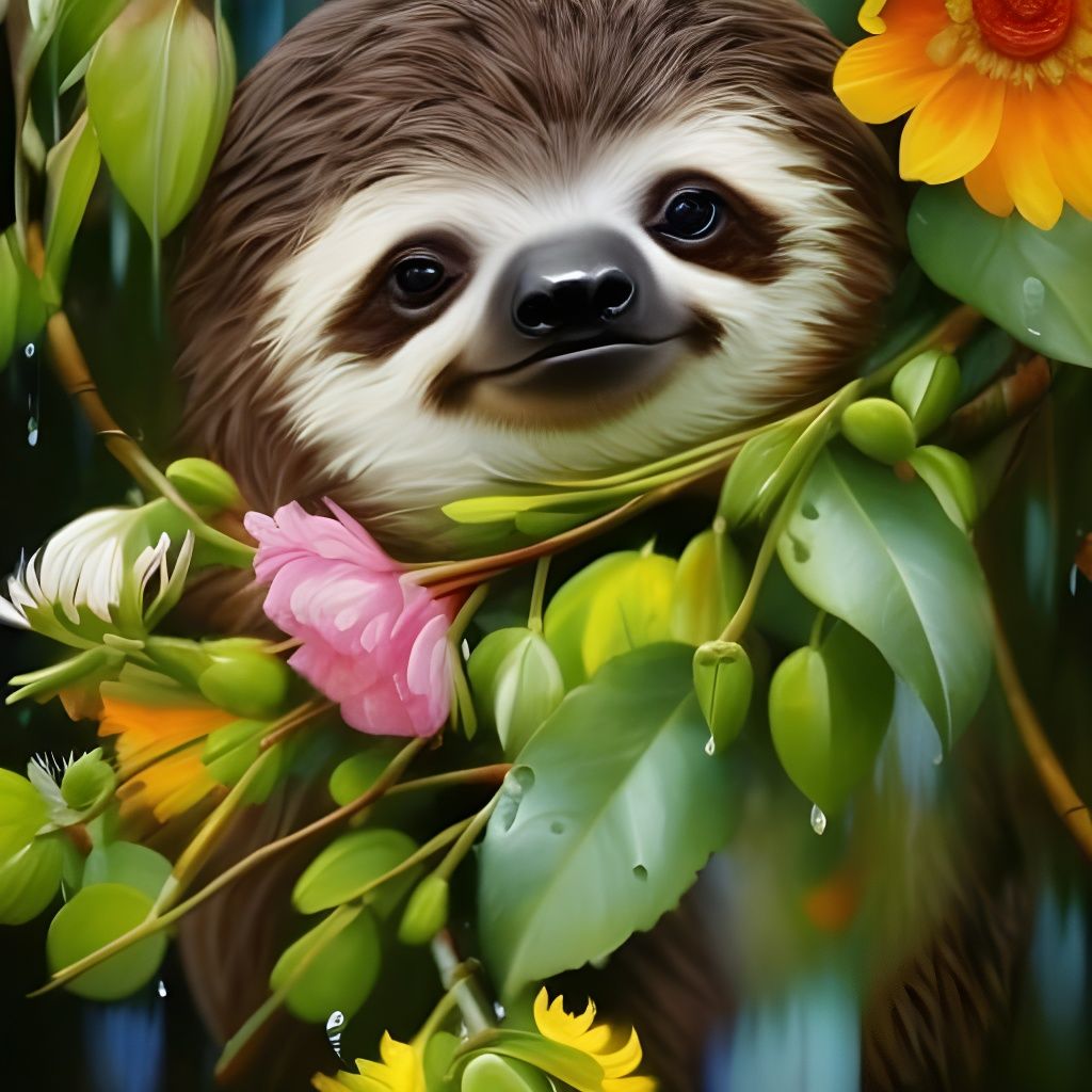 Baby sloth with colorful flowers #2 - AI Generated Artwork - NightCafe ...