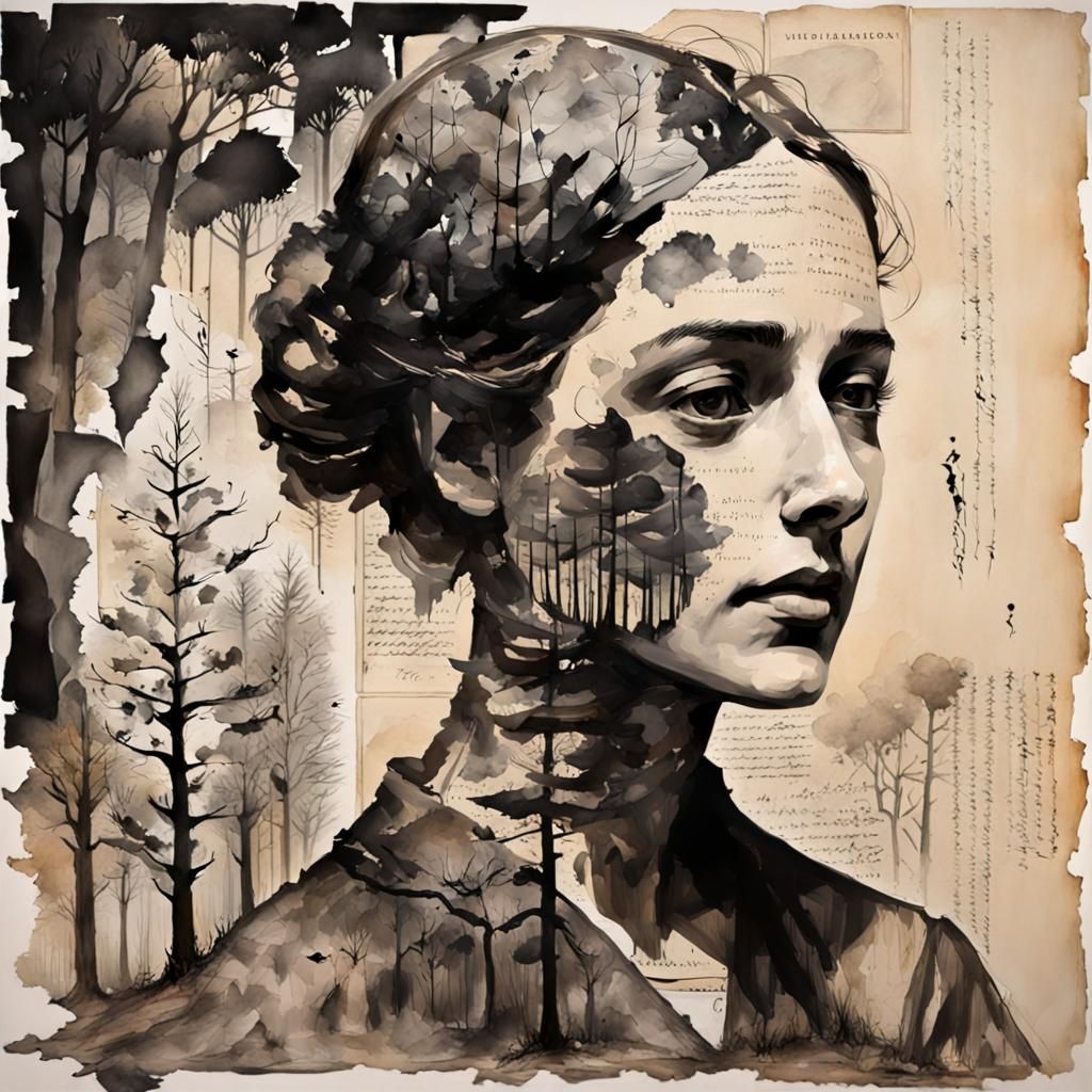 A world of memories faded by time and use : ink illustration : mixed ...