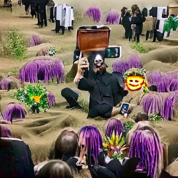 psychodelic necro influencer taking a photo at a funeral - AI Generated ...