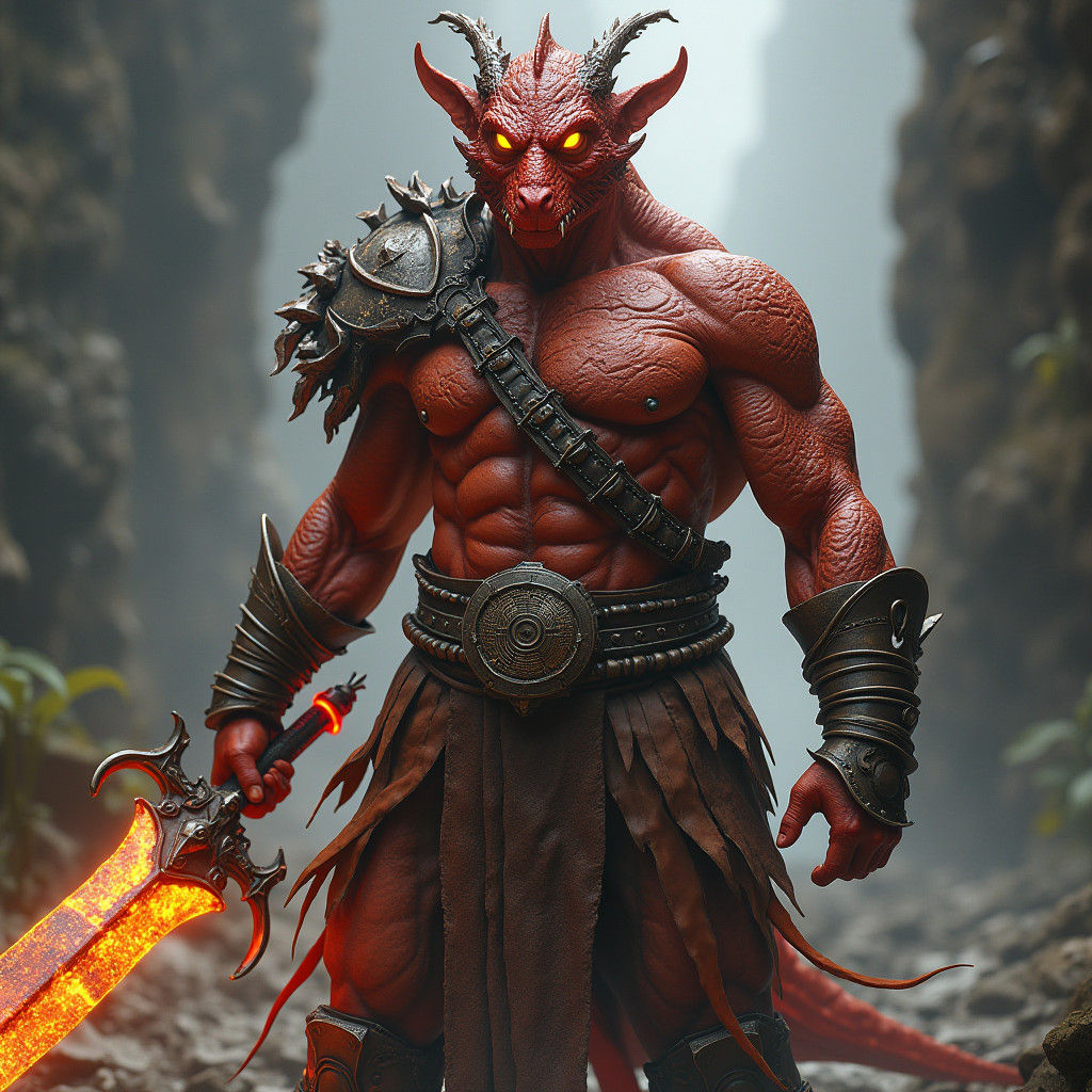 Mystical Dragon Barbarian Wields Glowing Great Swo... - AI Art