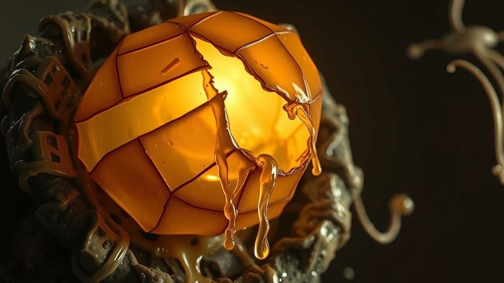 Hyper-Realistic Bioluminescent Cocoon in Fragmente... - AI Art