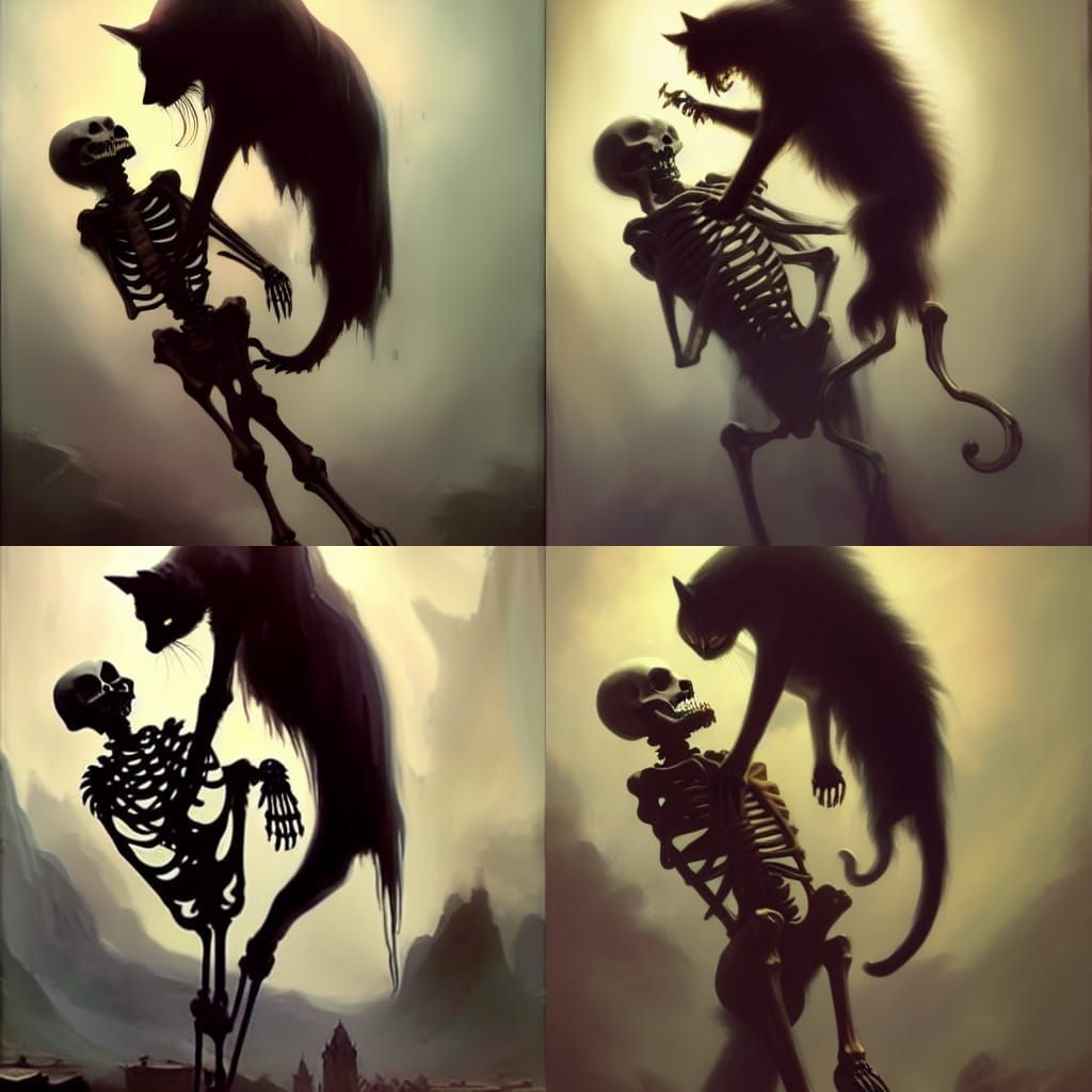 Sinister Skeleton with Ghost Cat, Detailed Concept... - AI Art