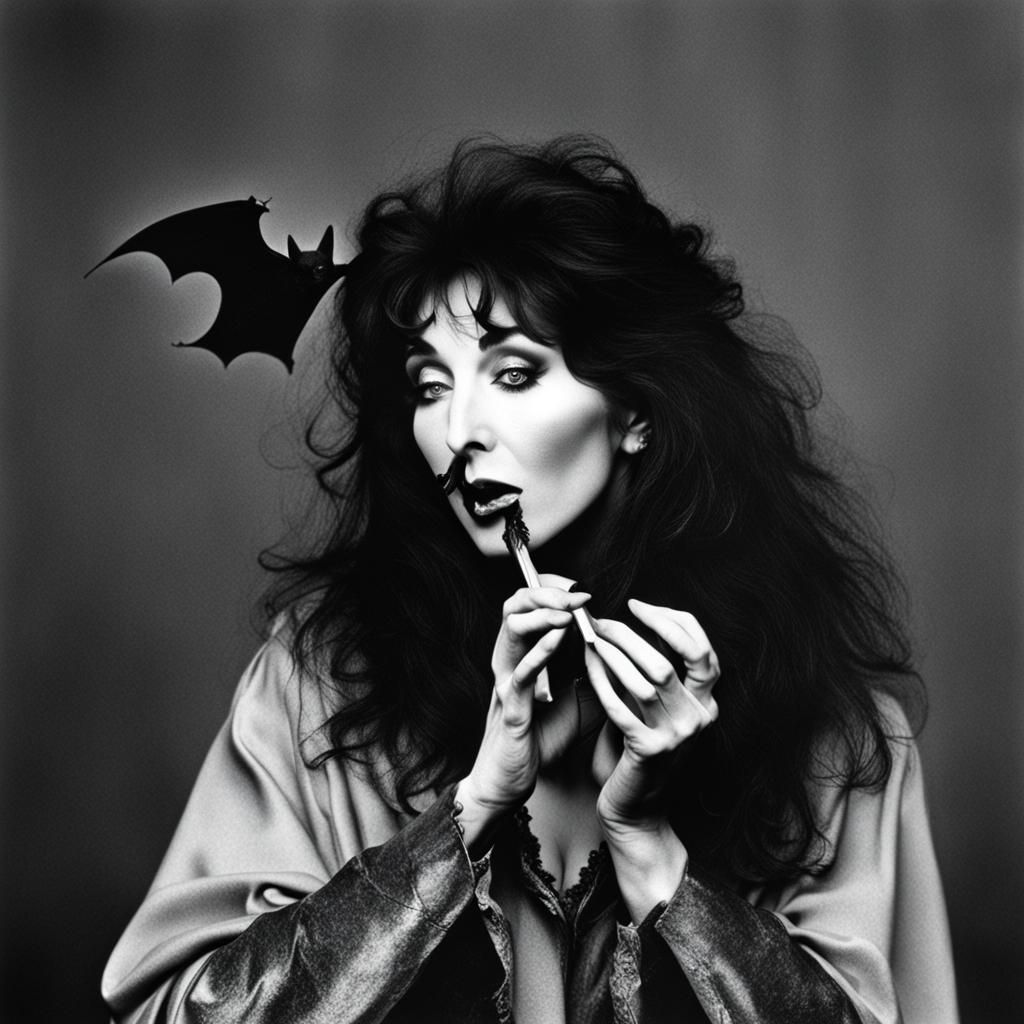 Kate Bush eating a bat - AI Generated Artwork - NightCafe Creator