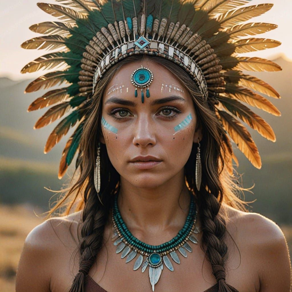 woman wearing a traditional Native American-style headdress