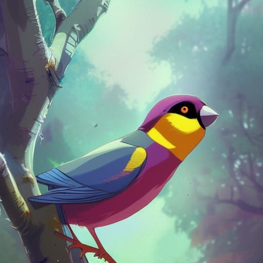 gouldian finch in a tree cute by Ismail Inceoglu and Studio Ghibli, 8 k ...