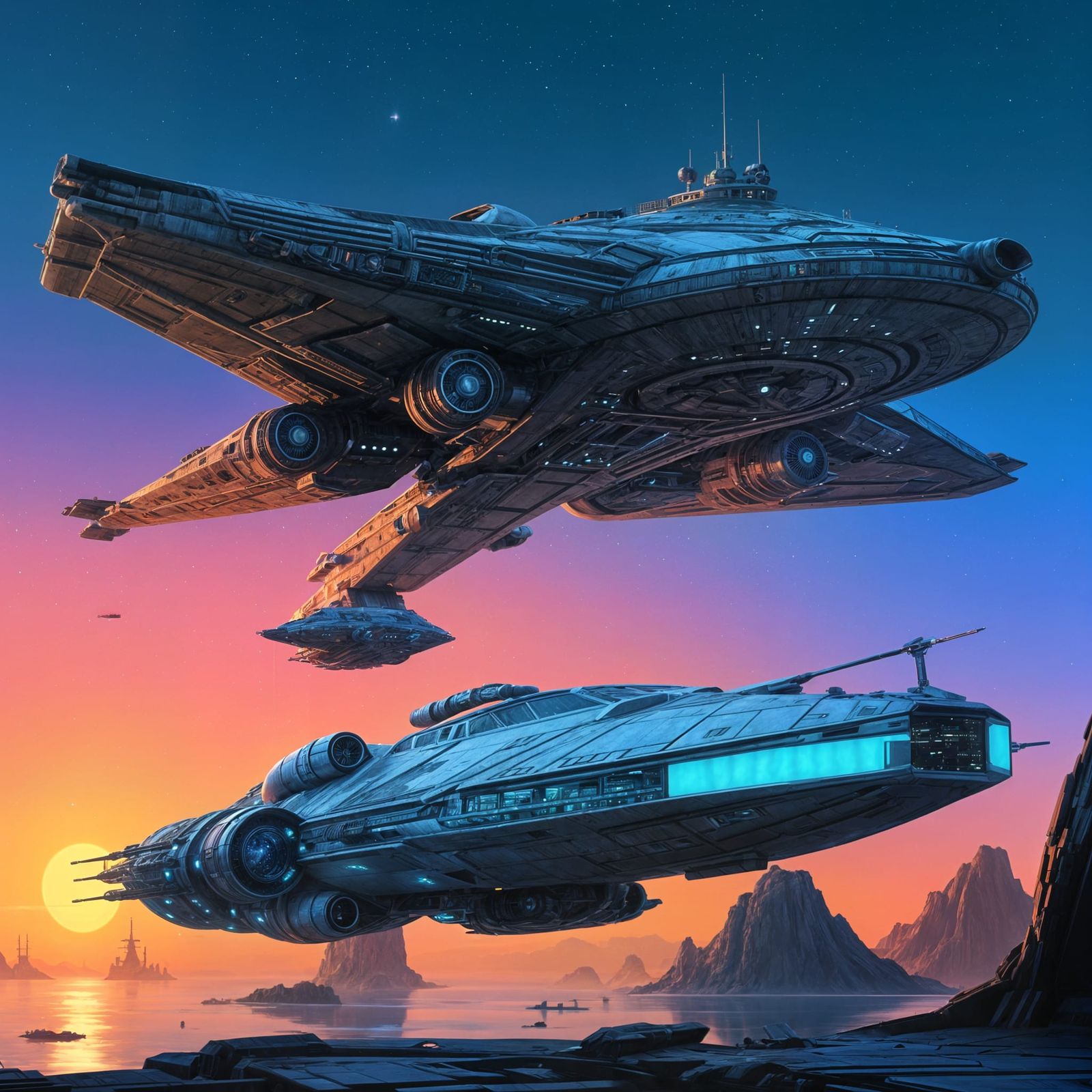 A single interstellar starship with a bow like a Spanish galleon, the ...