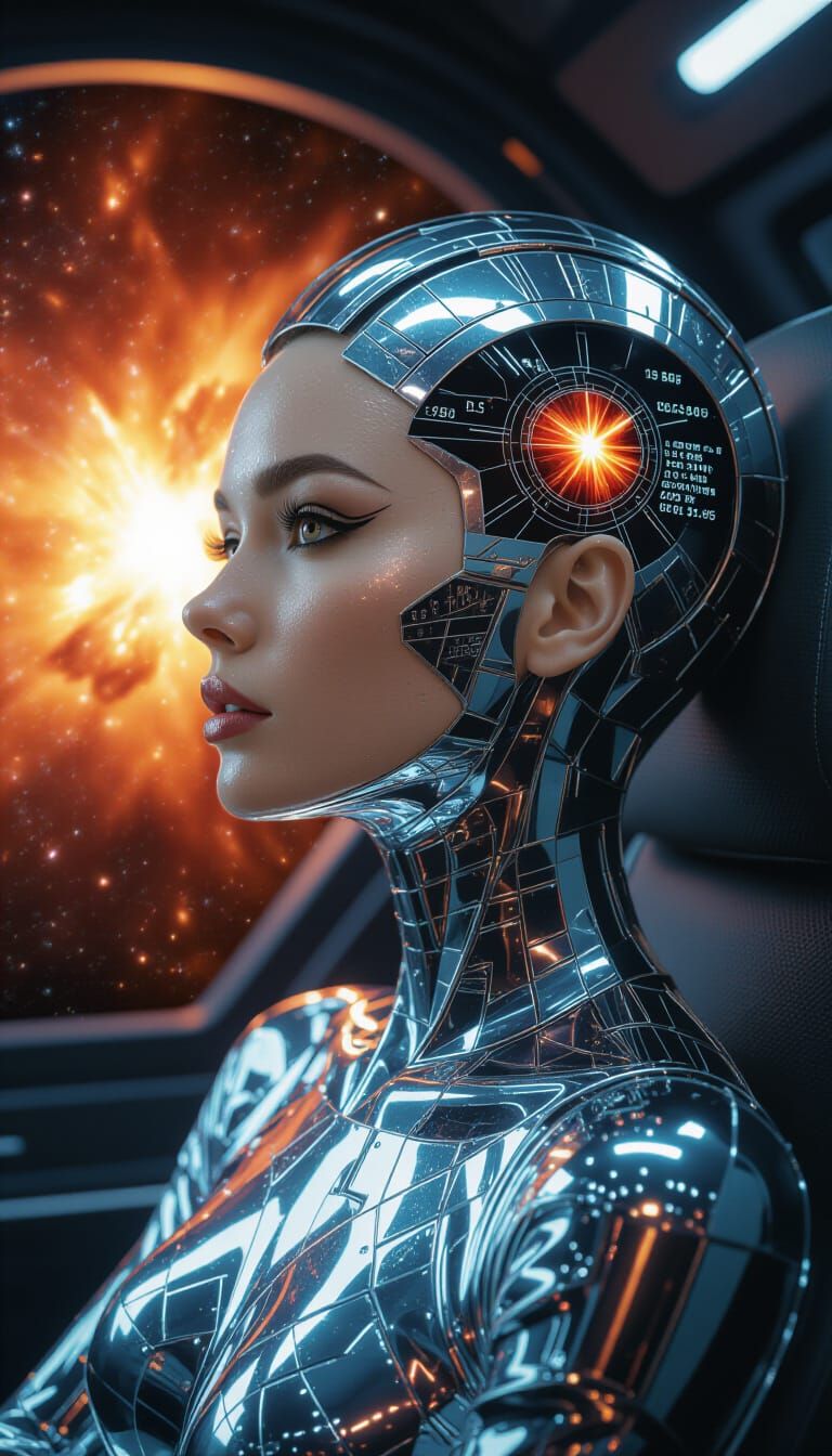 Nymph Queen Watching Supernova in Mixed Style - AI Art