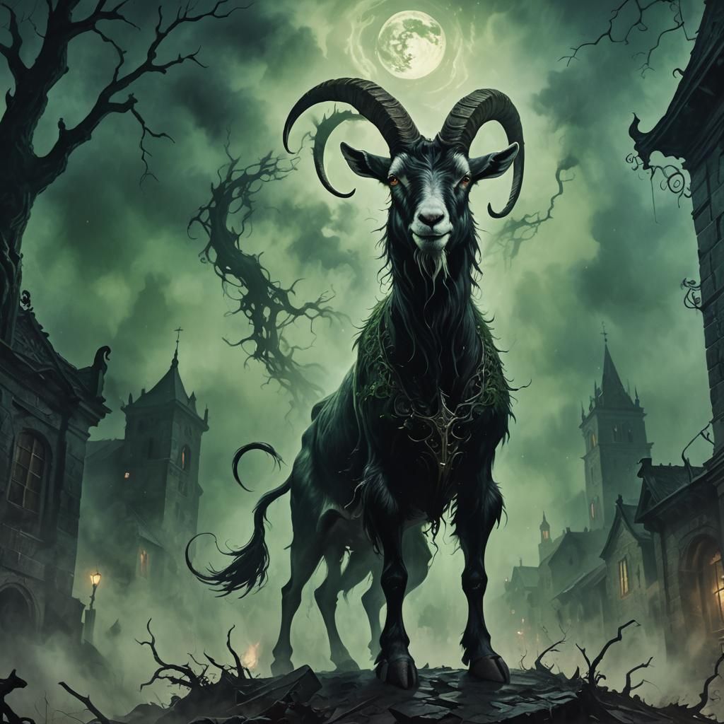 A Sign - Gothic Goat Man Emerges from Dark Fog
