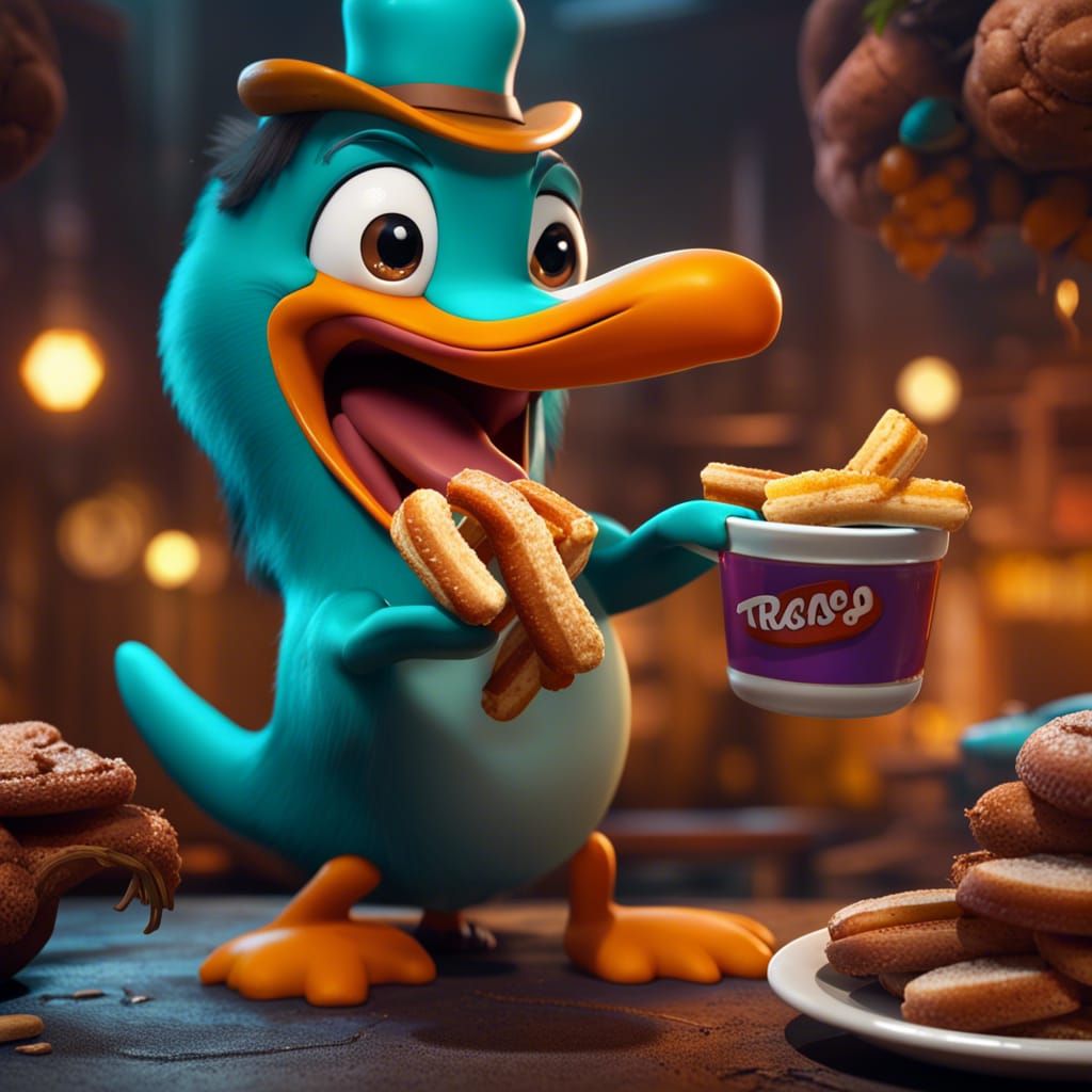 Perry the platypus eating churros - AI Generated Artwork - NightCafe ...