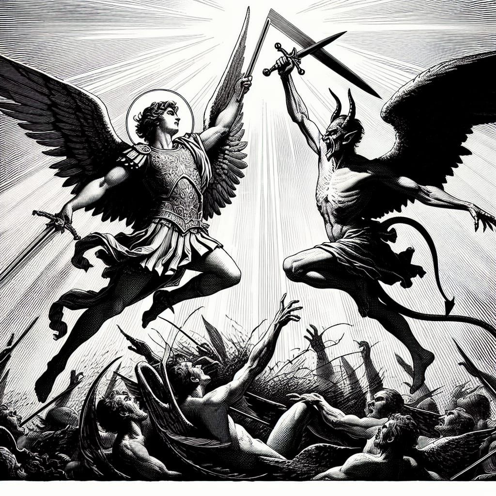 Michael vs Satan - AI Generated Artwork - NightCafe Creator