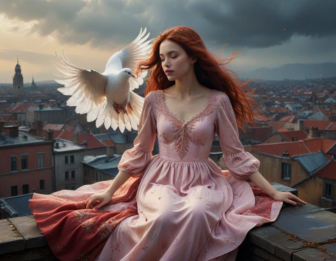 Angel's Gentle Moment in Vibrant Colors, Neo-Impre... - AI Art