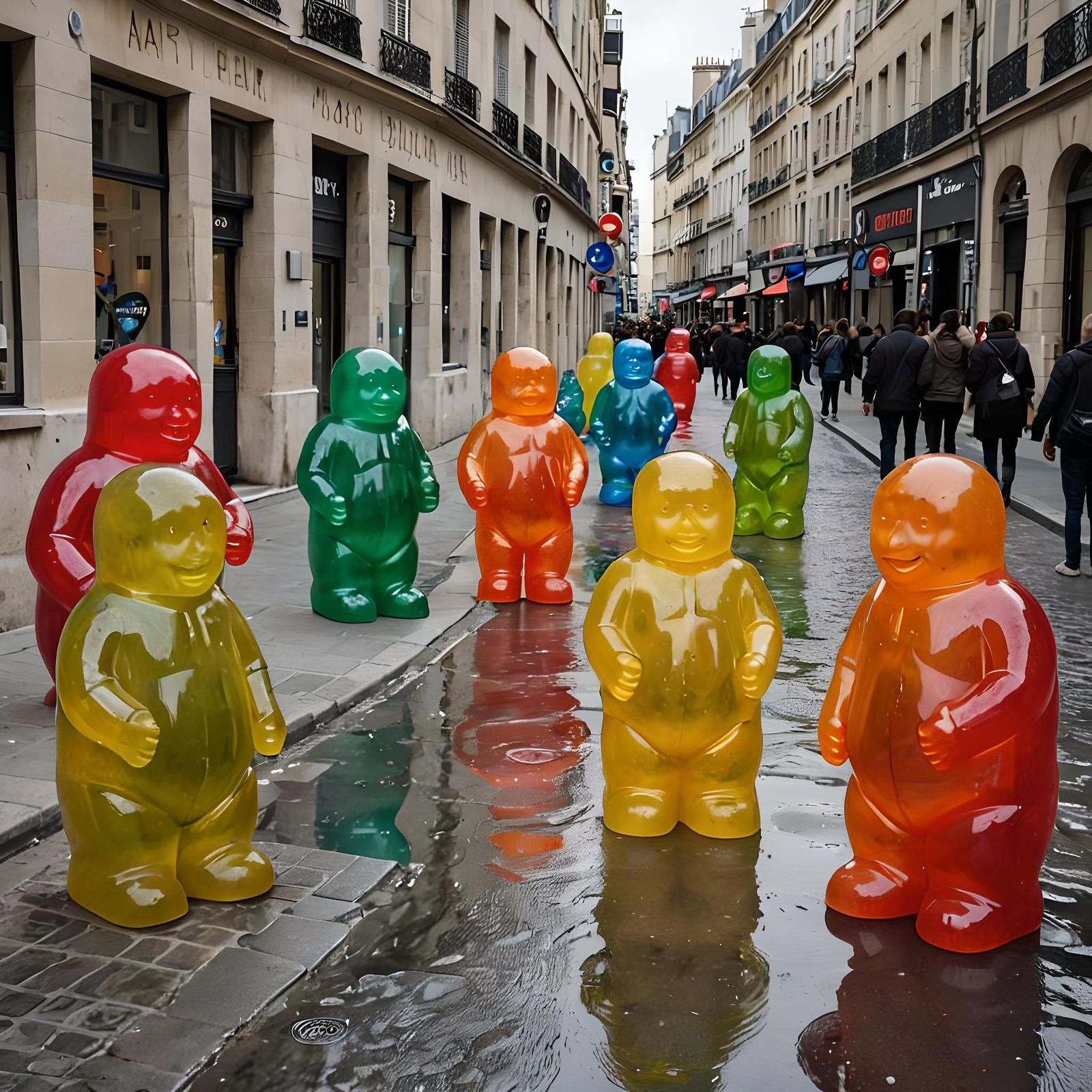 Happy Jelly Figures (street art installation) - AI Generated Artwork ...