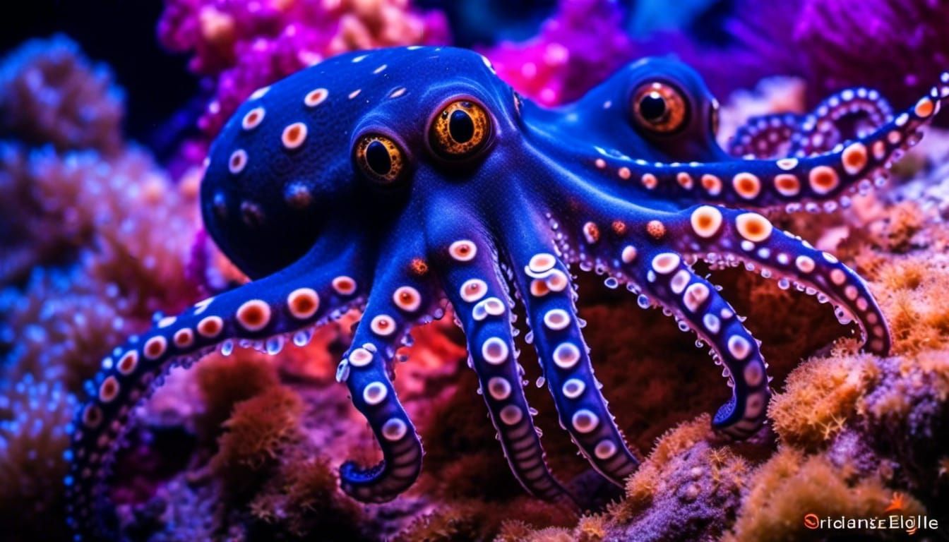 underwater Photograph portrait bioluminescent Blue-Ring Octopus in a ...