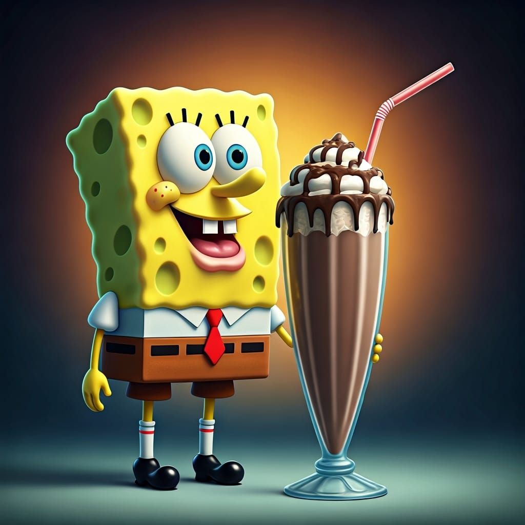 SpongeBob SquarePants and Chocolate Milkshake, 3D ... - AI Art