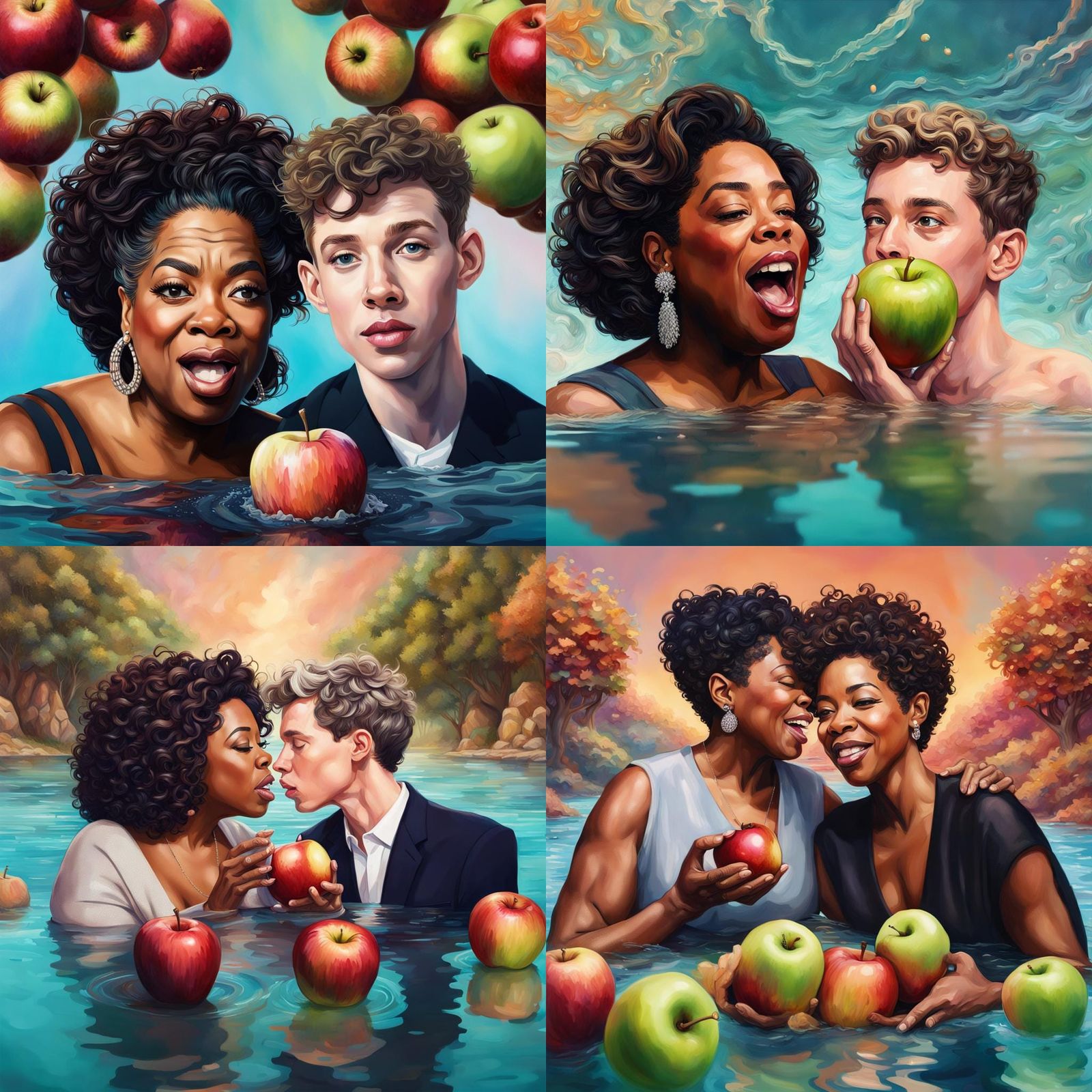 Oprah Winfrey and Troye Sivan swim while eating a fabulous large apple ...