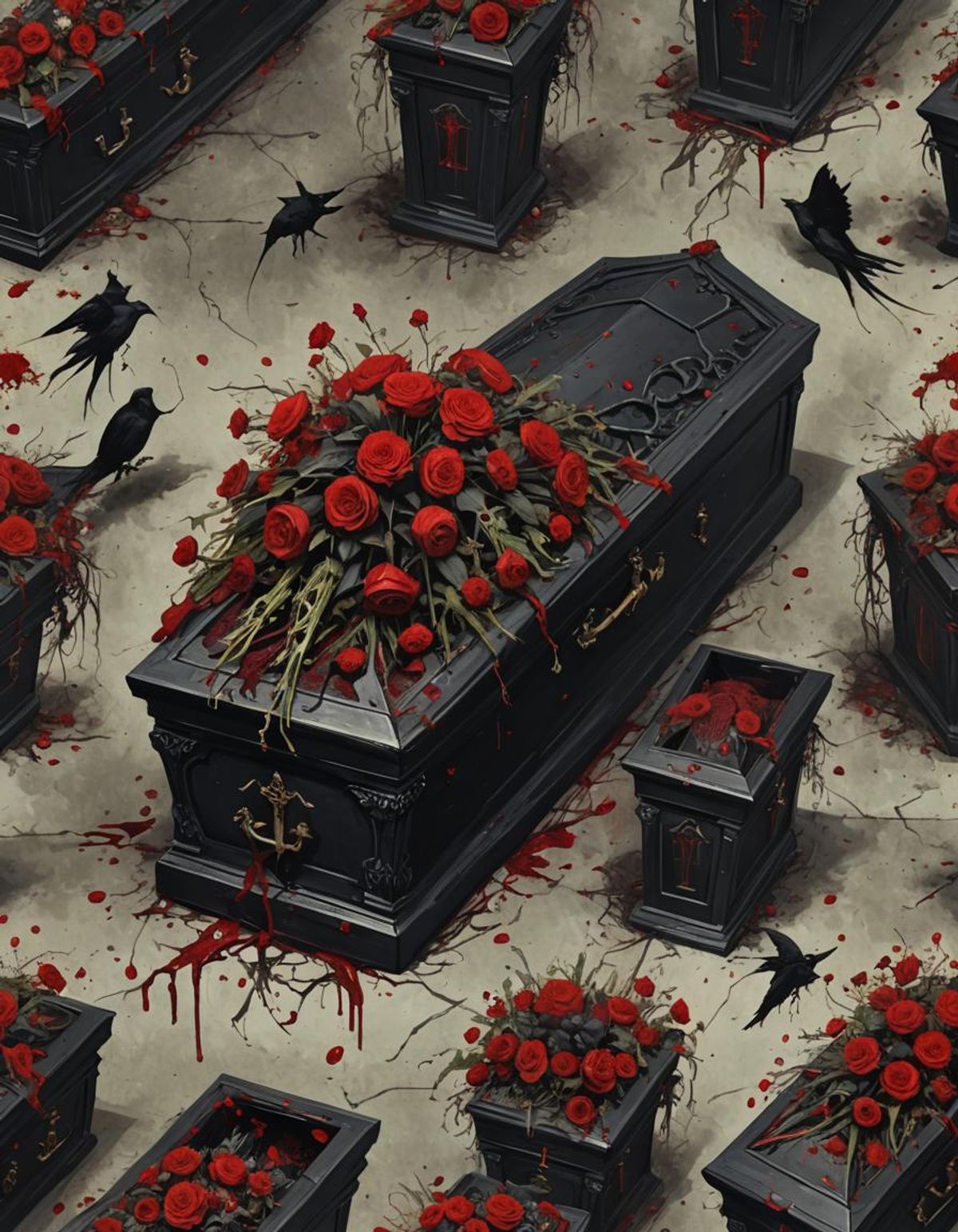 victorian funeral death black and red bloody rotting flowers coffin ...