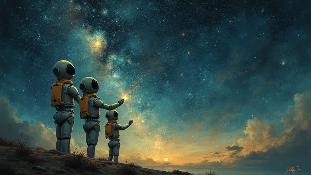 Ethereal Sci-Fi Robots Catch Celestial Bodies in a... - AI Art