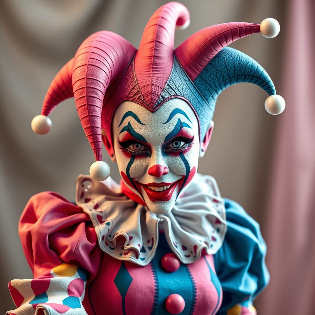 Vibrant Carnival Jester in Realistic Detail - AI Art