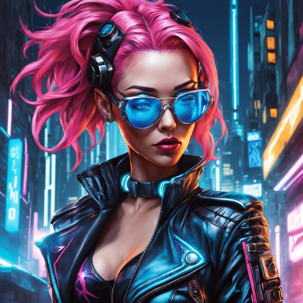 Cyberpunk pin-up girls - Cyberpunk Pin-up Girls in Neon-Lit...