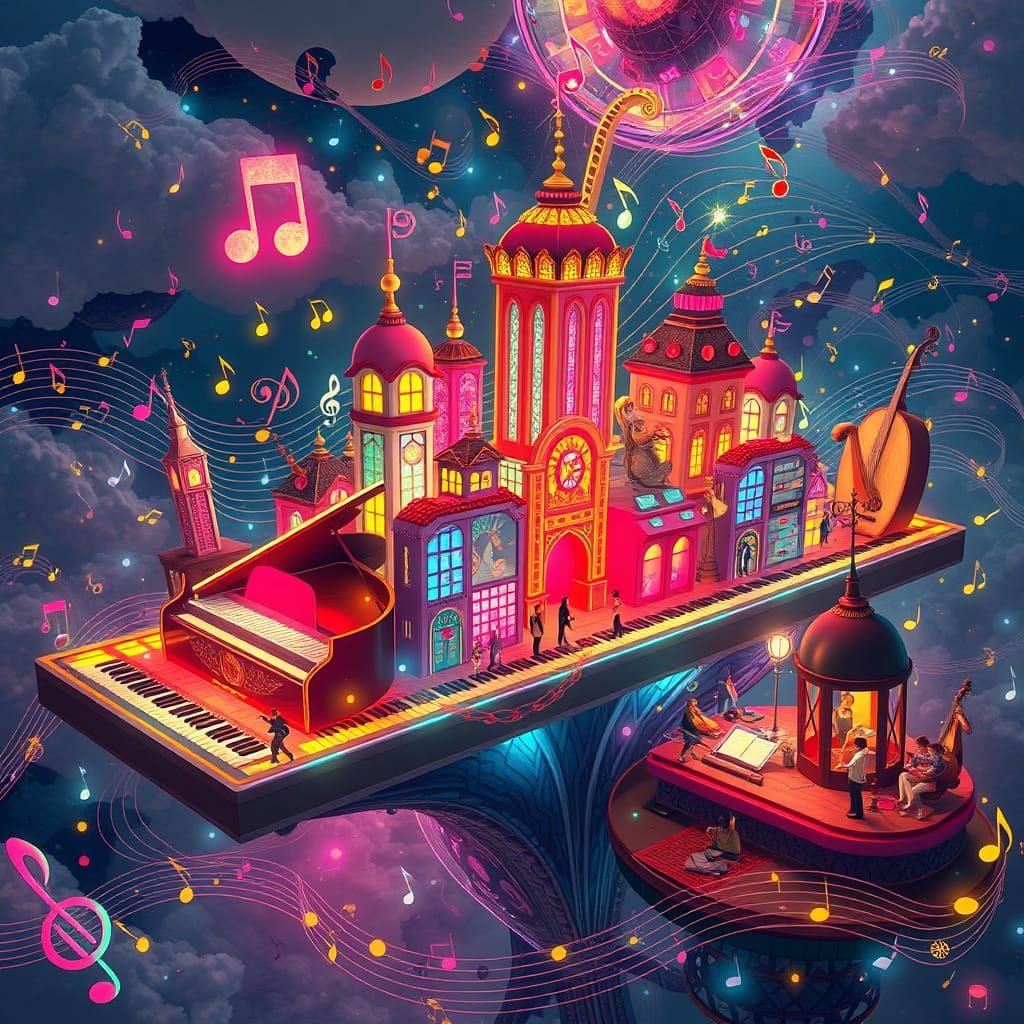 Musical Floating City Inspired by Syd Mead - AI Art