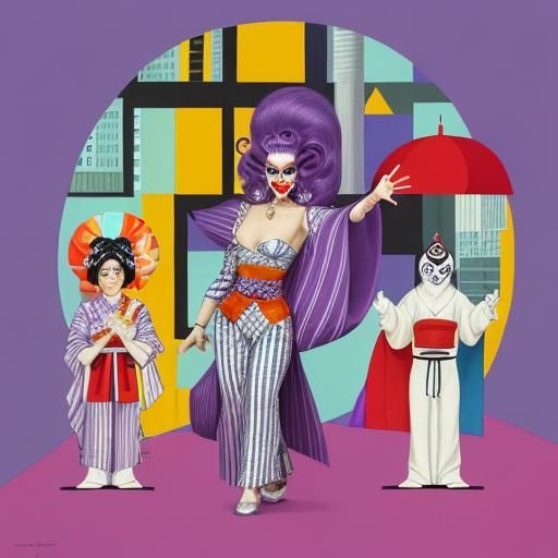 Kabuki Drag Queen & Kids - AI Generated Artwork - NightCafe Creator
