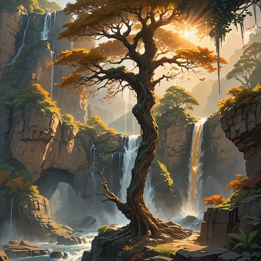 Majestic Tree in Waterfall Valley - Majestic Tree in Waterfa...