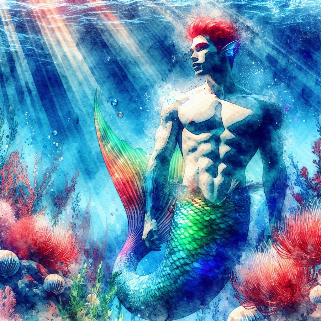 Merman under the sea Ver.2 - AI Generated Artwork - NightCafe Creator