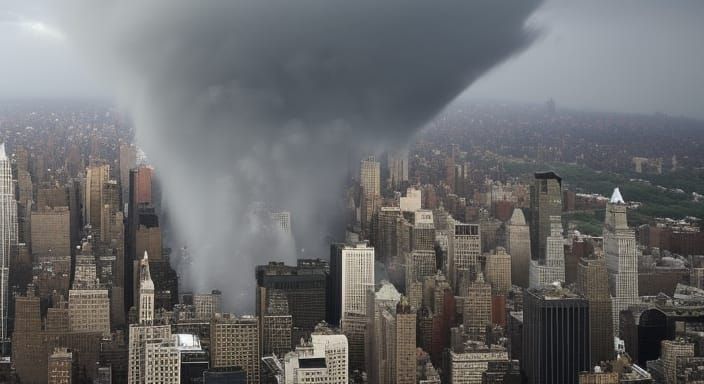 Tornado hitting New York City, a massive tornado, full shot ...