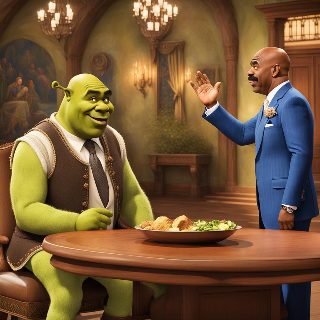 dinner at the shrek-harvey house - AI Generated Artwork - NightCafe Creator