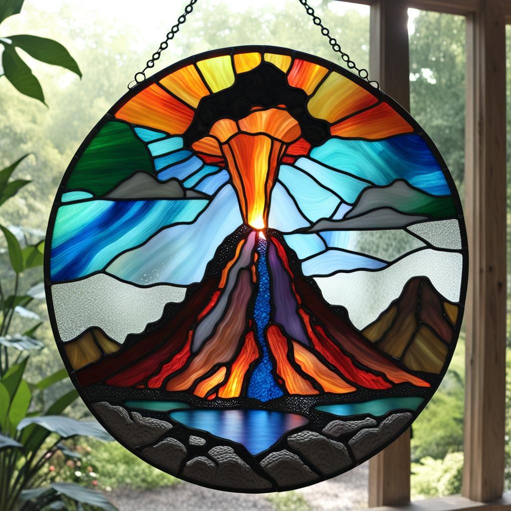 stained glass volcano erupting - AI Generated Artwork - NightCafe Creator