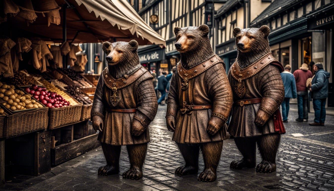 Photograph of a Medieval Bears, Standing in Market Street - AI ...