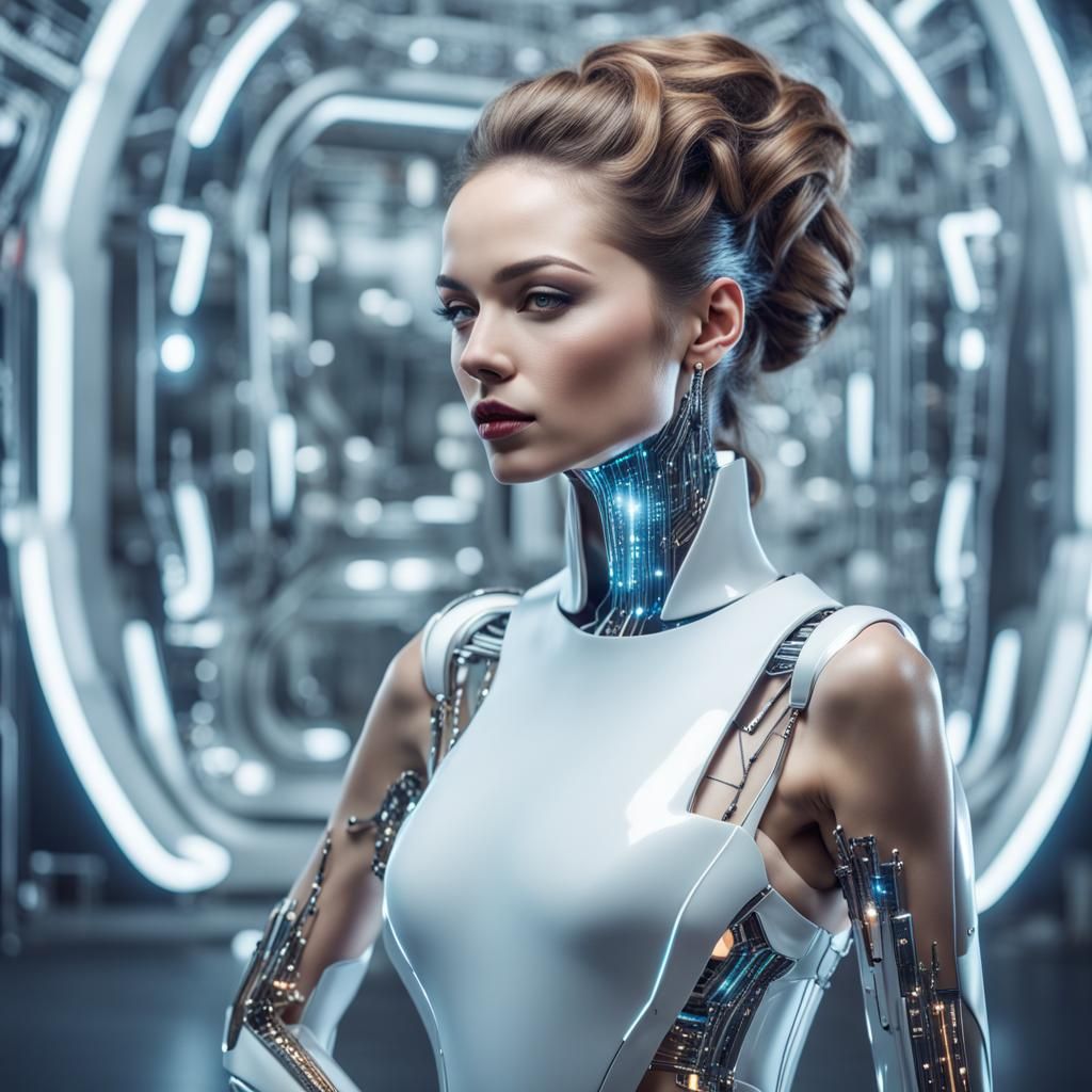 A woman of futuristic allure, her beauty intertwined with the ...