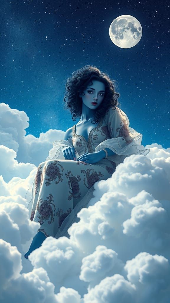 Beautiful blue skin anime model full body, sun-bathing on floating ...