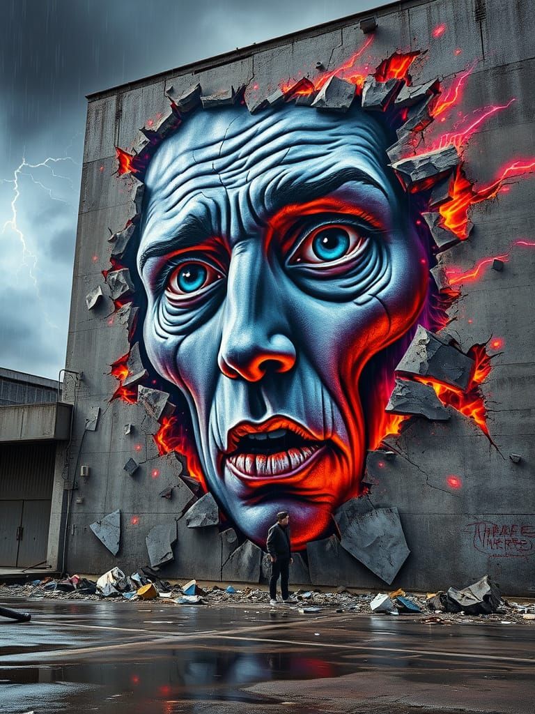 A colossal hyper-detailed mural of a fragmented hu... - AI Art