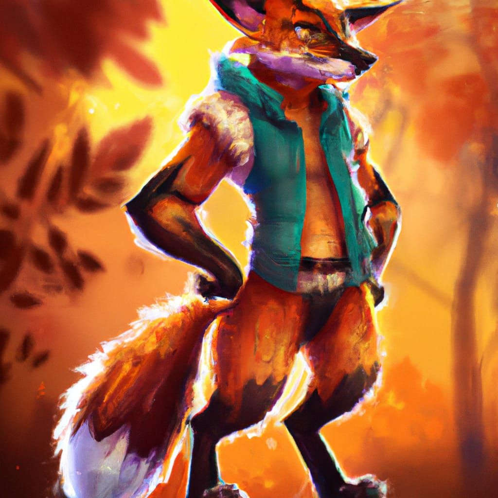 A full-body portrait of an anthropomorphic muscular furry fox, in ...