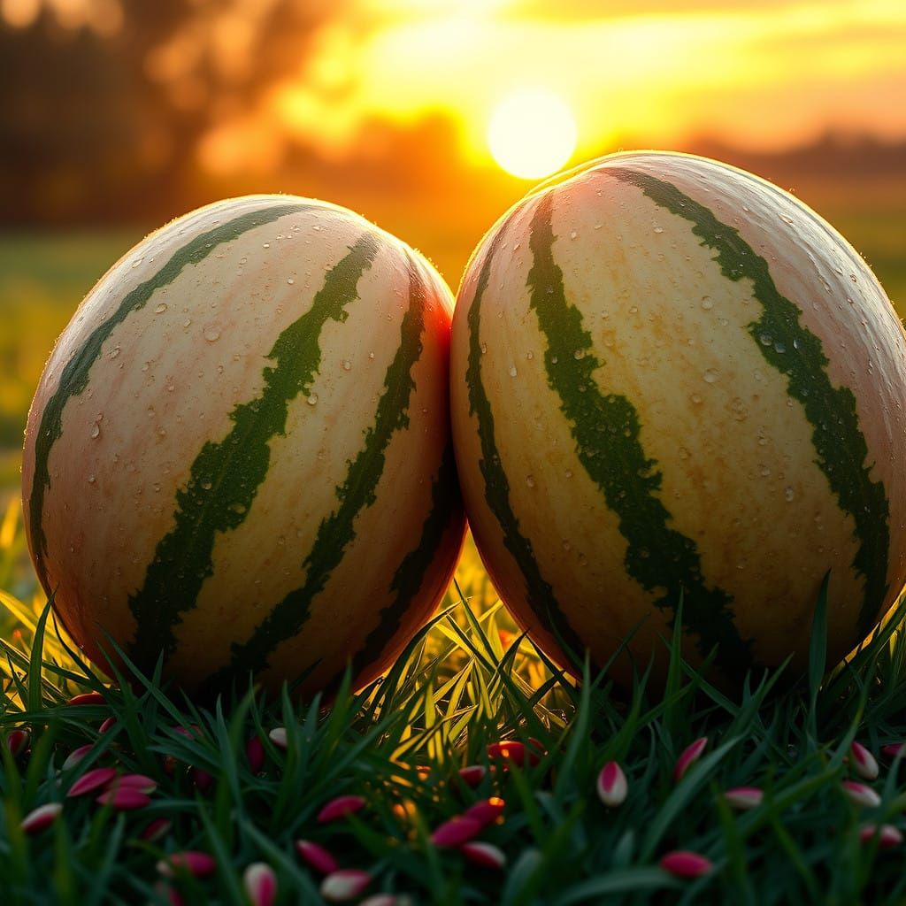 Watermelons in Dreamlike Sunset Embrace - AI Art