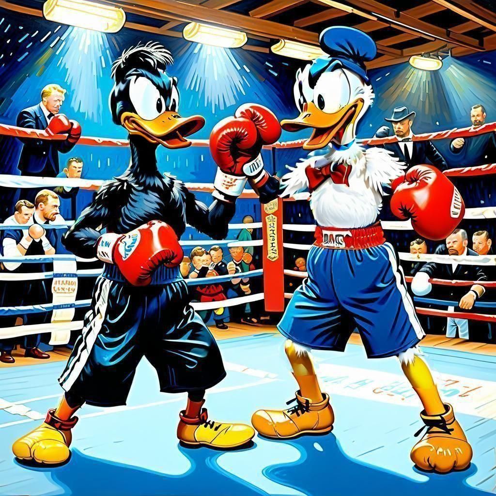 Daffy Duck and Donald Duck in the boxing ring, ready to start their ...
