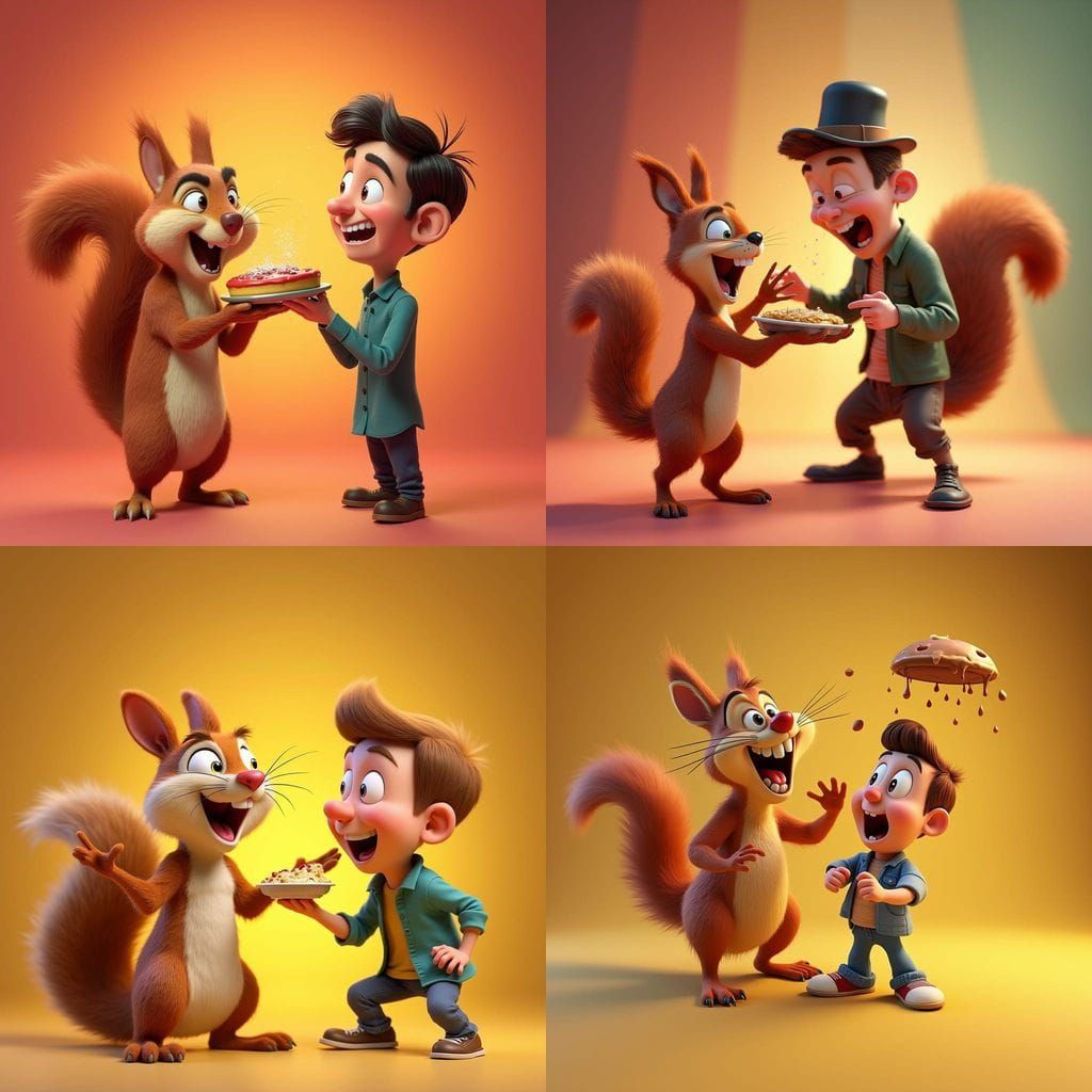 Cartoonish image of an extremely mischievous squirrel, laughing as he ...