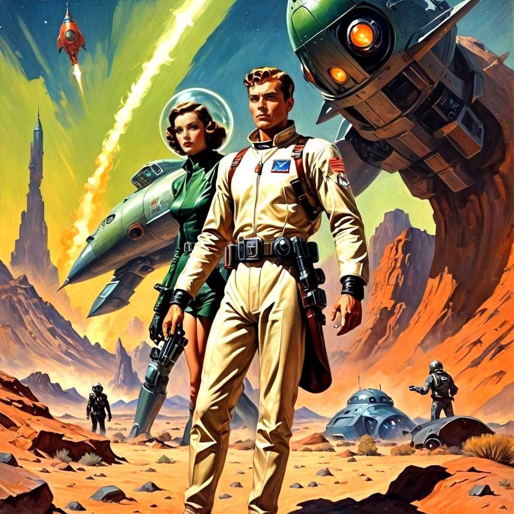 Heroic Space Age Adventurer Stands Tall on Alien W... - AI Art