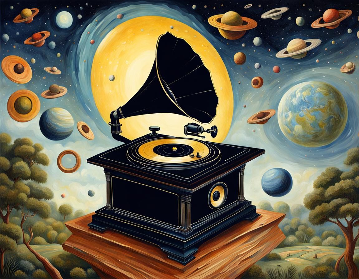 the cosmos seeping forth from a gramophone by Eugeniusz Zak - AI Generated Artwork - NightCafe ...