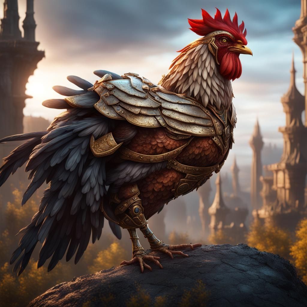 king chicken with armor on - AI Generated Artwork - NightCafe Creator