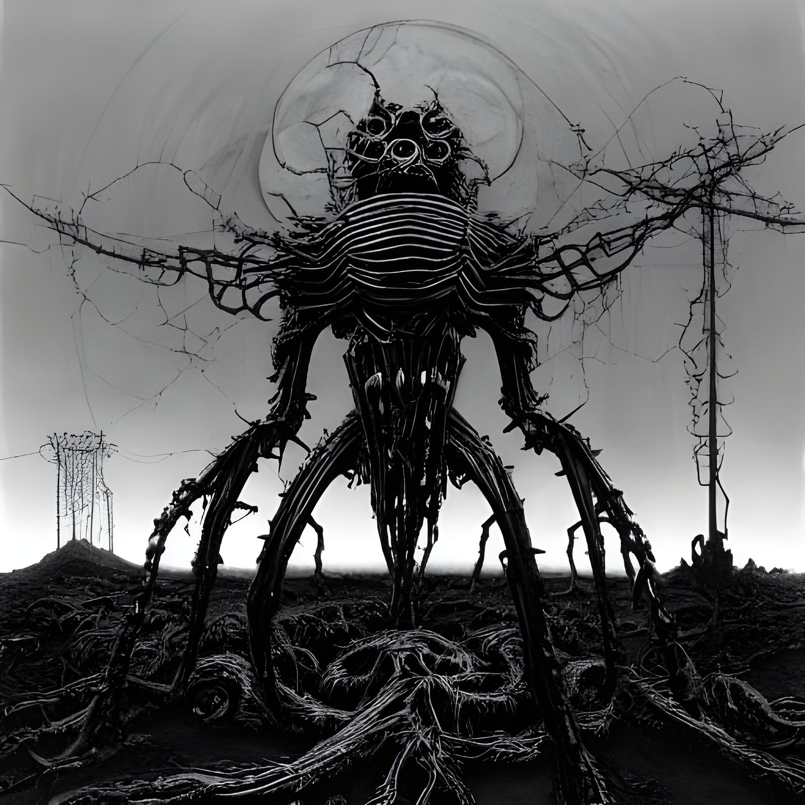 Biomechanical Horror Rises from Dystopian Abyss - AI Art