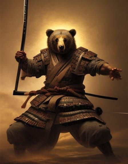 Insanely detailed masterpiece showcasing a focused bear samurai ...