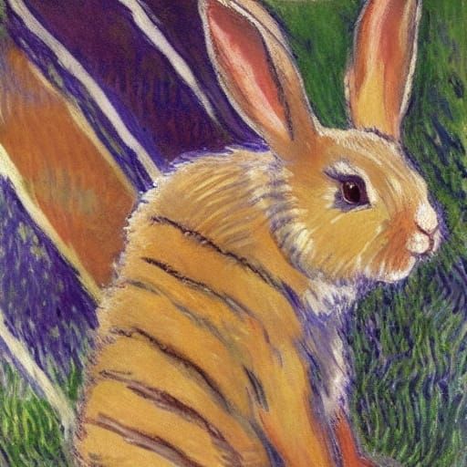 Rabbit in Vibrant Striped Artistic Mashup - AI Art