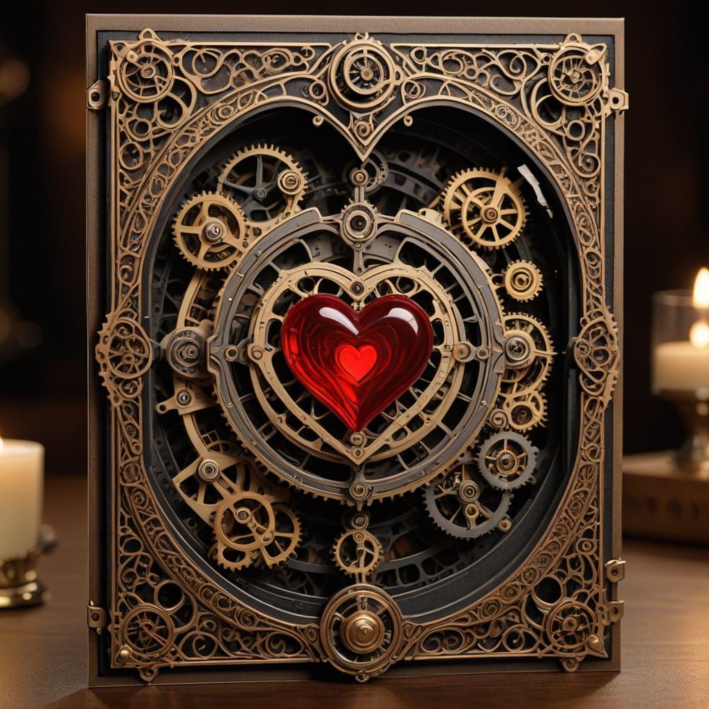 Steampunk Valentine's Day Card with Intricate Mech... - AI Art