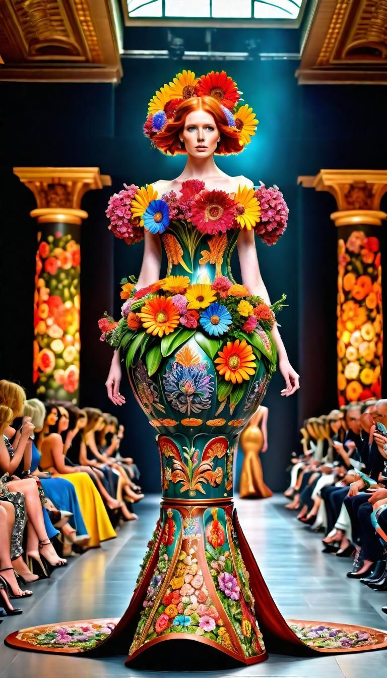 model on a catwalk dressed as a flower vase - AI Generated Artwork ...