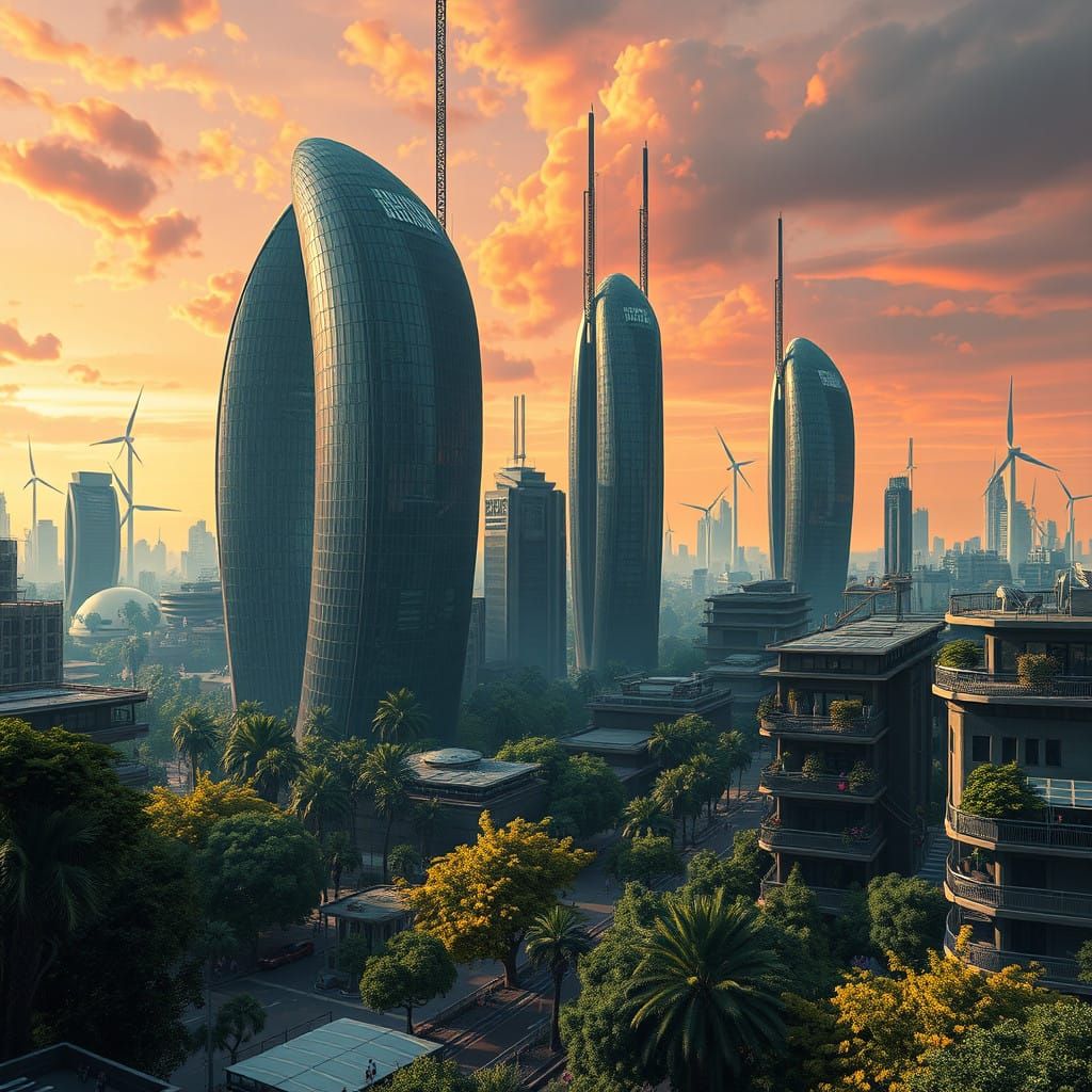 A solarpunk cityscape - Surreal Futuristic Metropolis in Sol...