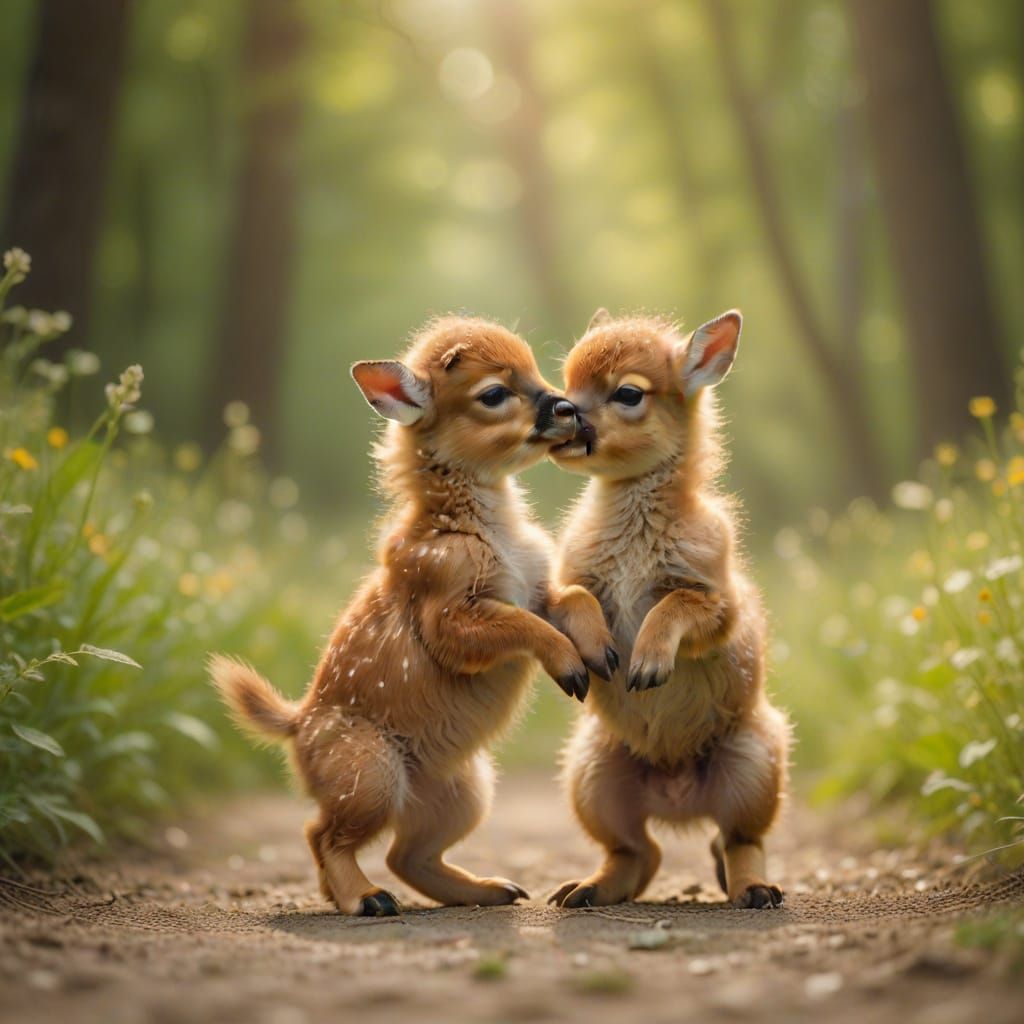 Cute love story - Whimsical Realism of a Baby Fawn in a Fore...