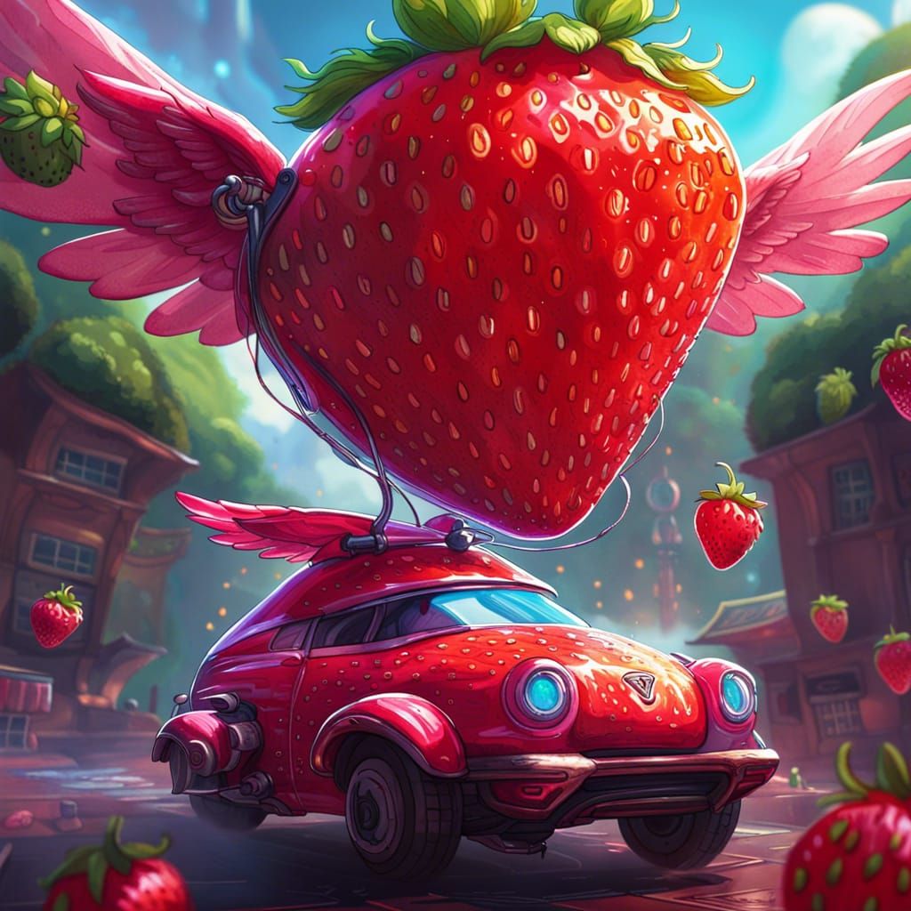 Flying strawberry car - AI Generated Artwork - NightCafe Creator